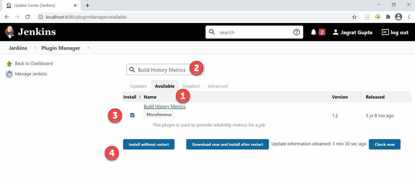 Jenkins Metrics and Trends - How to install Metric & trend related pluggin?